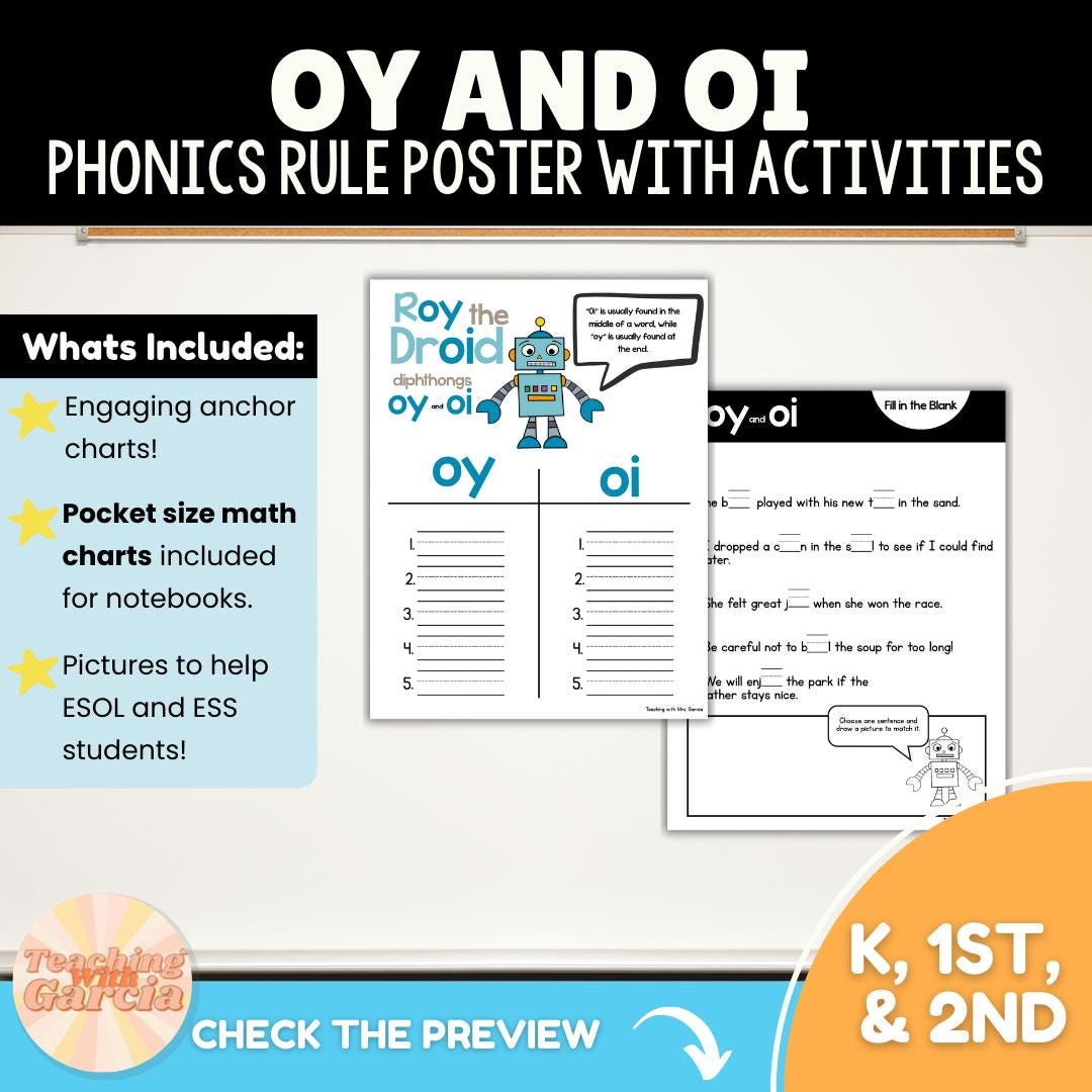 Oi and Oy Phonics Poster, Mini Lesson, & Worksheets | First Grade ...