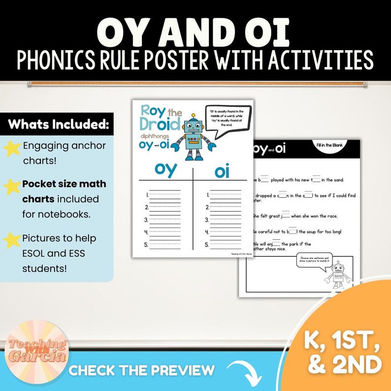 Oi and Oy Phonics Poster, Mini Lesson, & Worksheets | First Grade ...