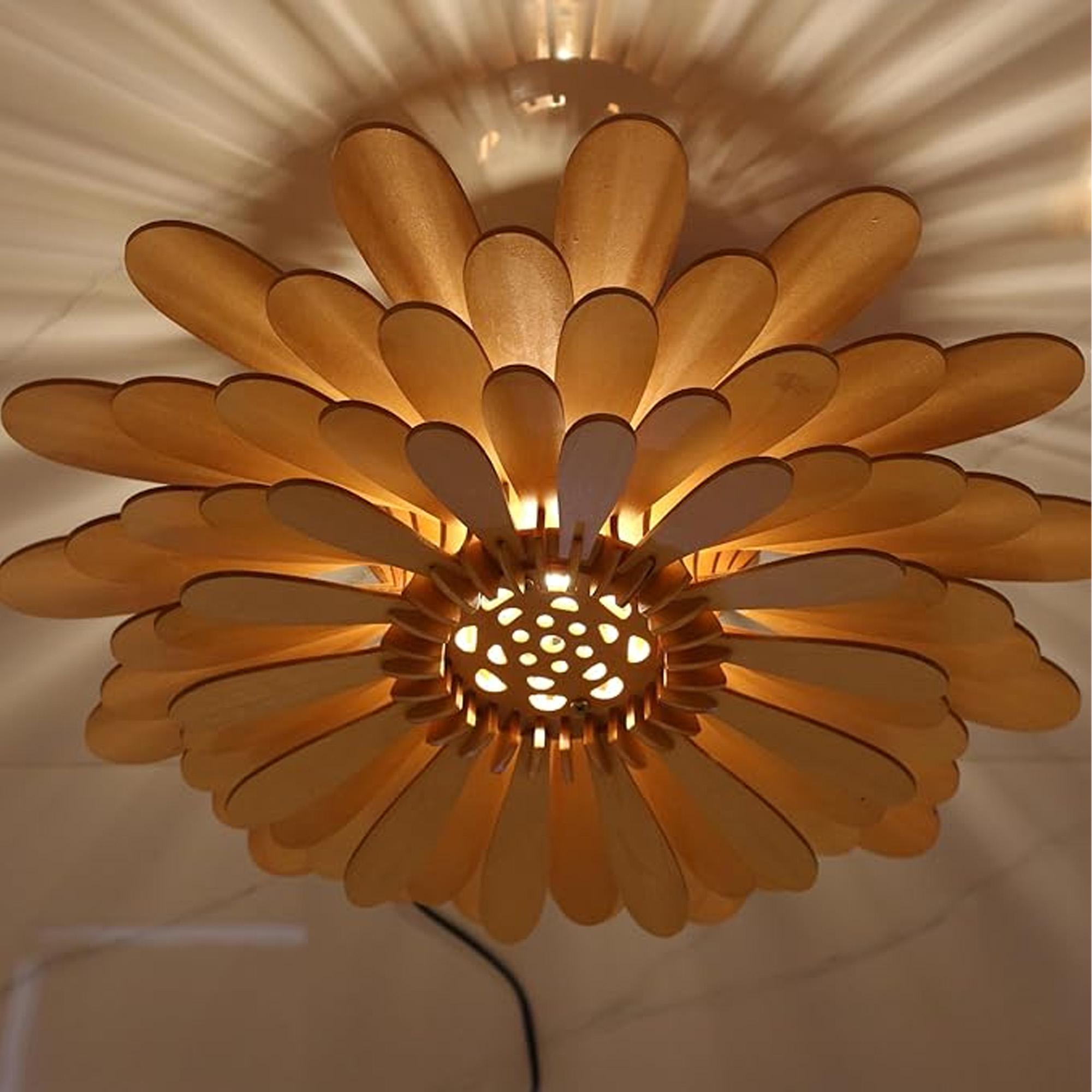 Flower Pendant Light Wood Chandelier Hanging Lampshade Unique Light ...