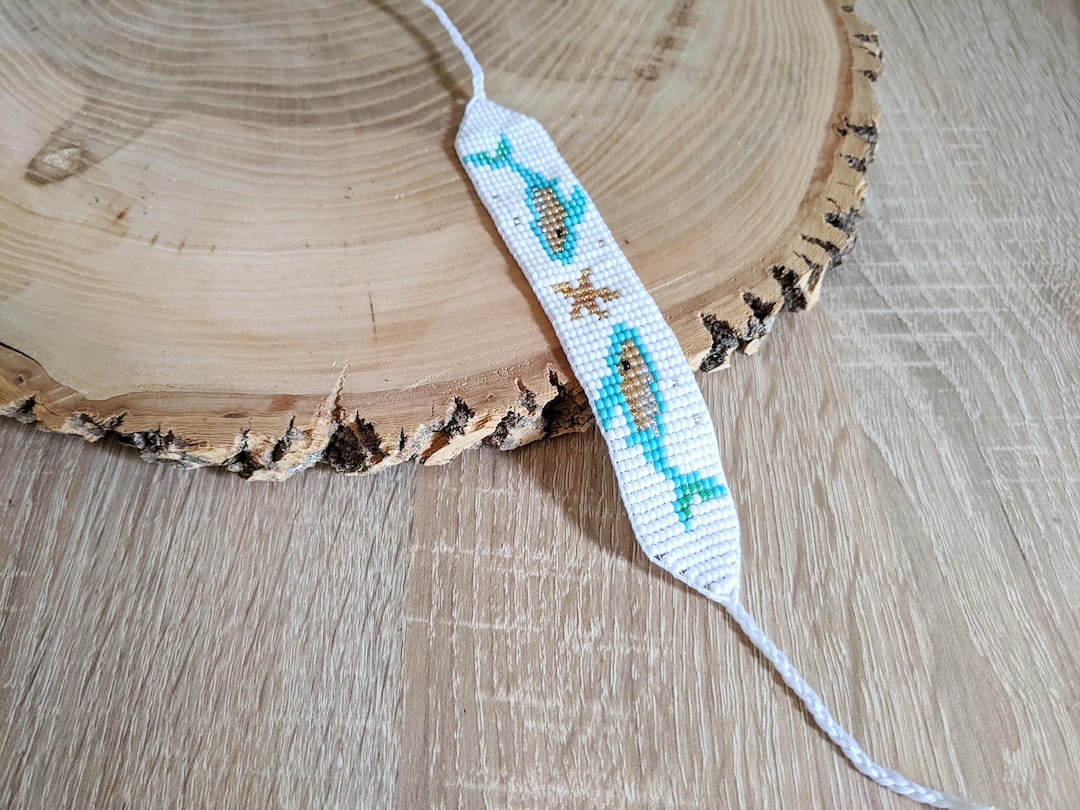 Handmade Beaded Fish Bracelet, Czech Preciosa Beads, Adjustable Cord - Etsy