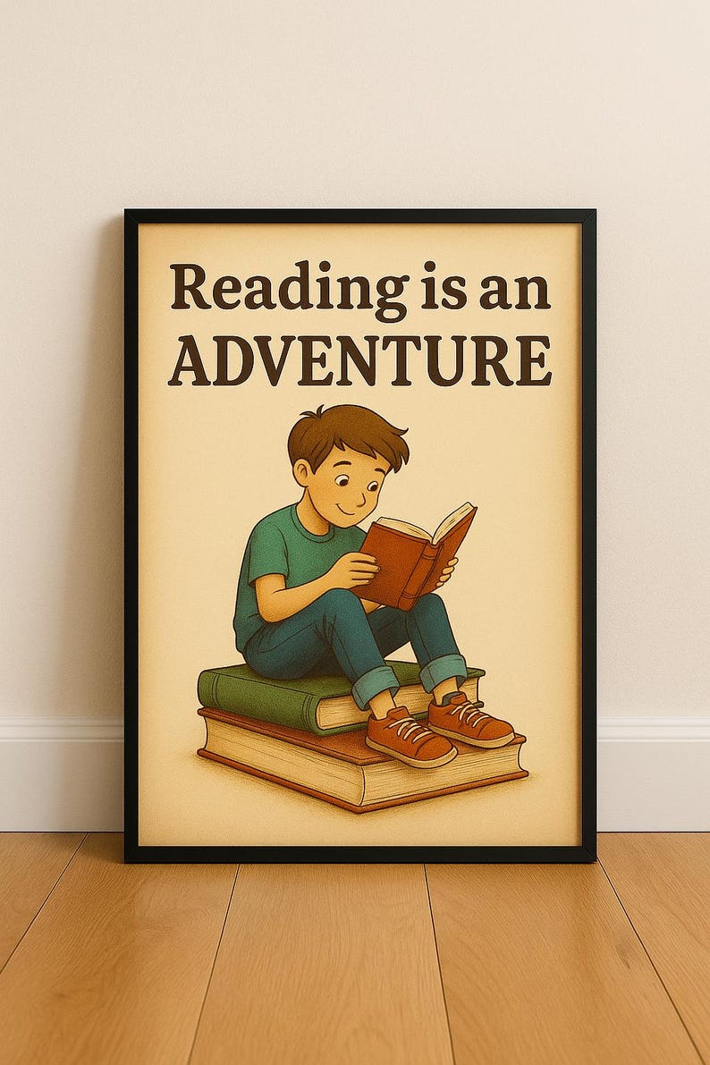 Reading is an Adventure - Poster for Boys | Children's Wall Art - Etsy