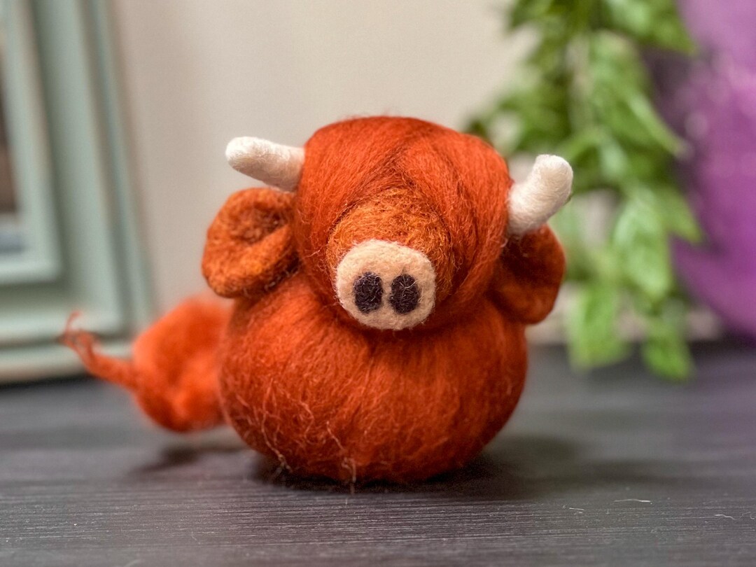 Highland Cow Wool Figurine Needle Felted Hairy Coo Cute Shelf Decor ...