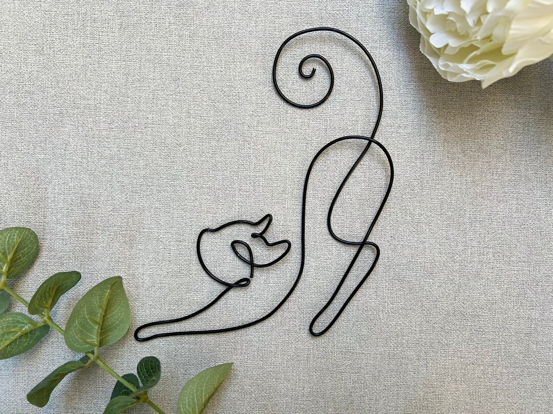 Wire Cat | Stretching Cat | Wire Cat Wall Decor | Wire Art Cat | Cat ...