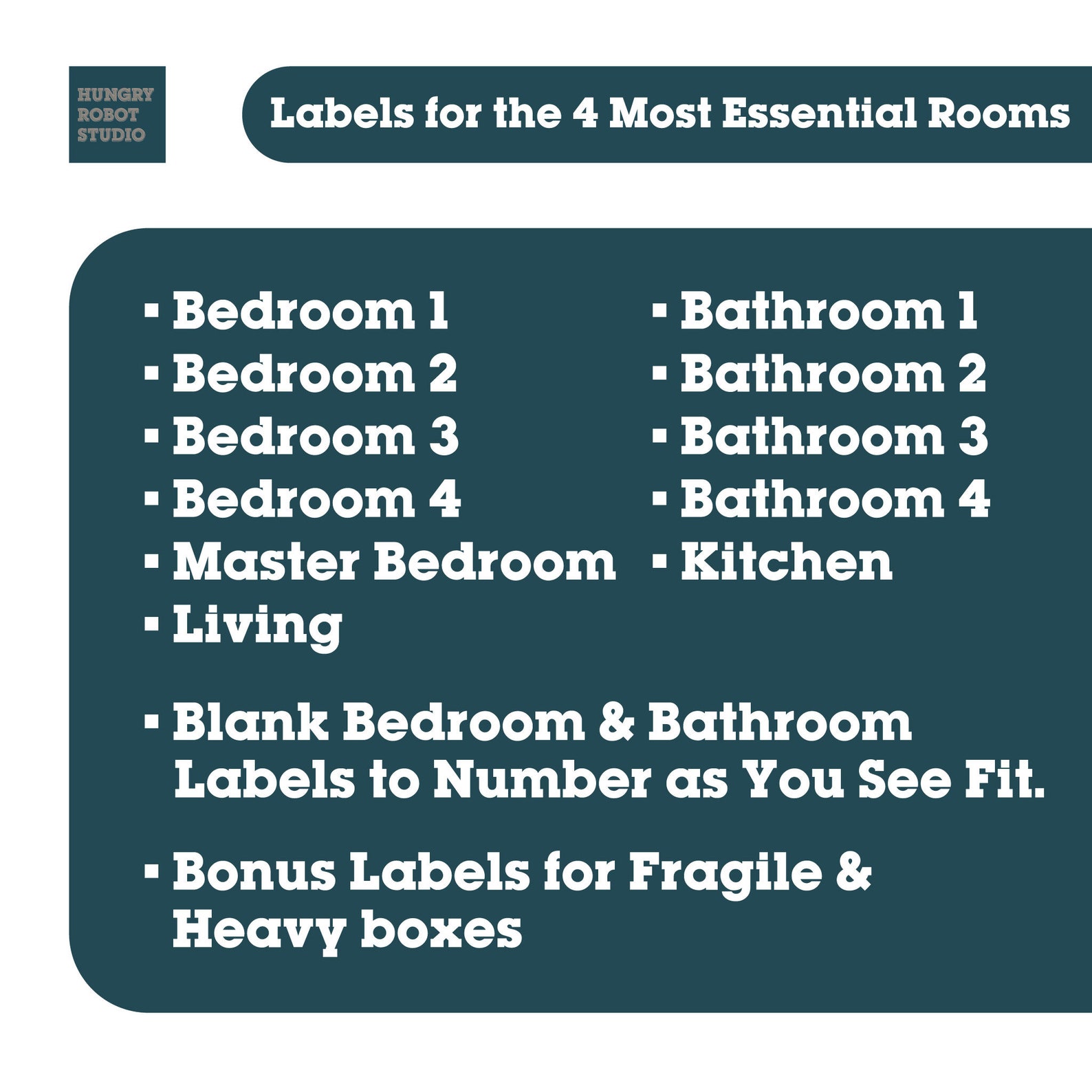 Moving Box Labels - Printable PDF Box Labels for the 4 Essential Rooms ...
