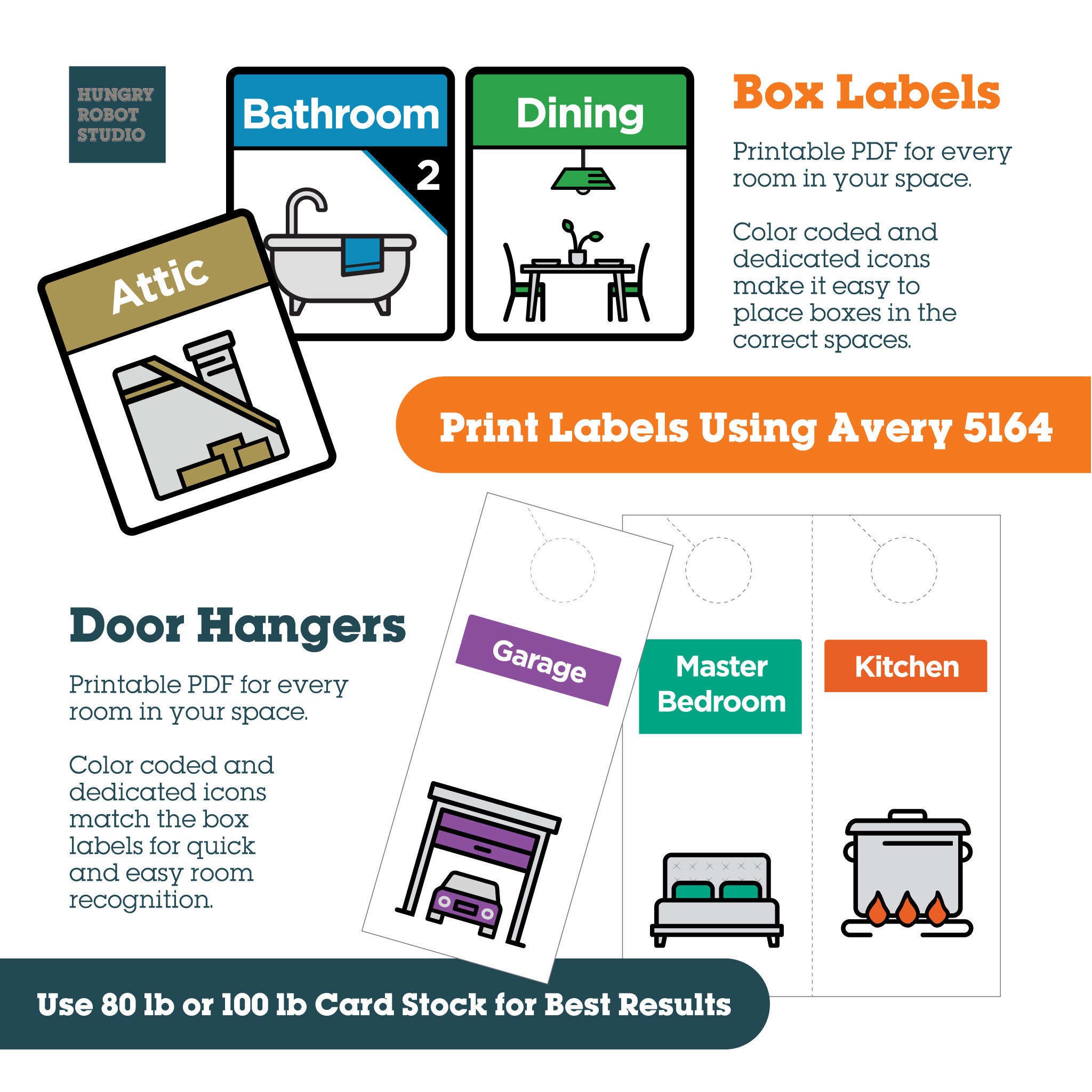 Moving Box Labels & Door Hangers - Printable PDF Labels and Hangers for ...