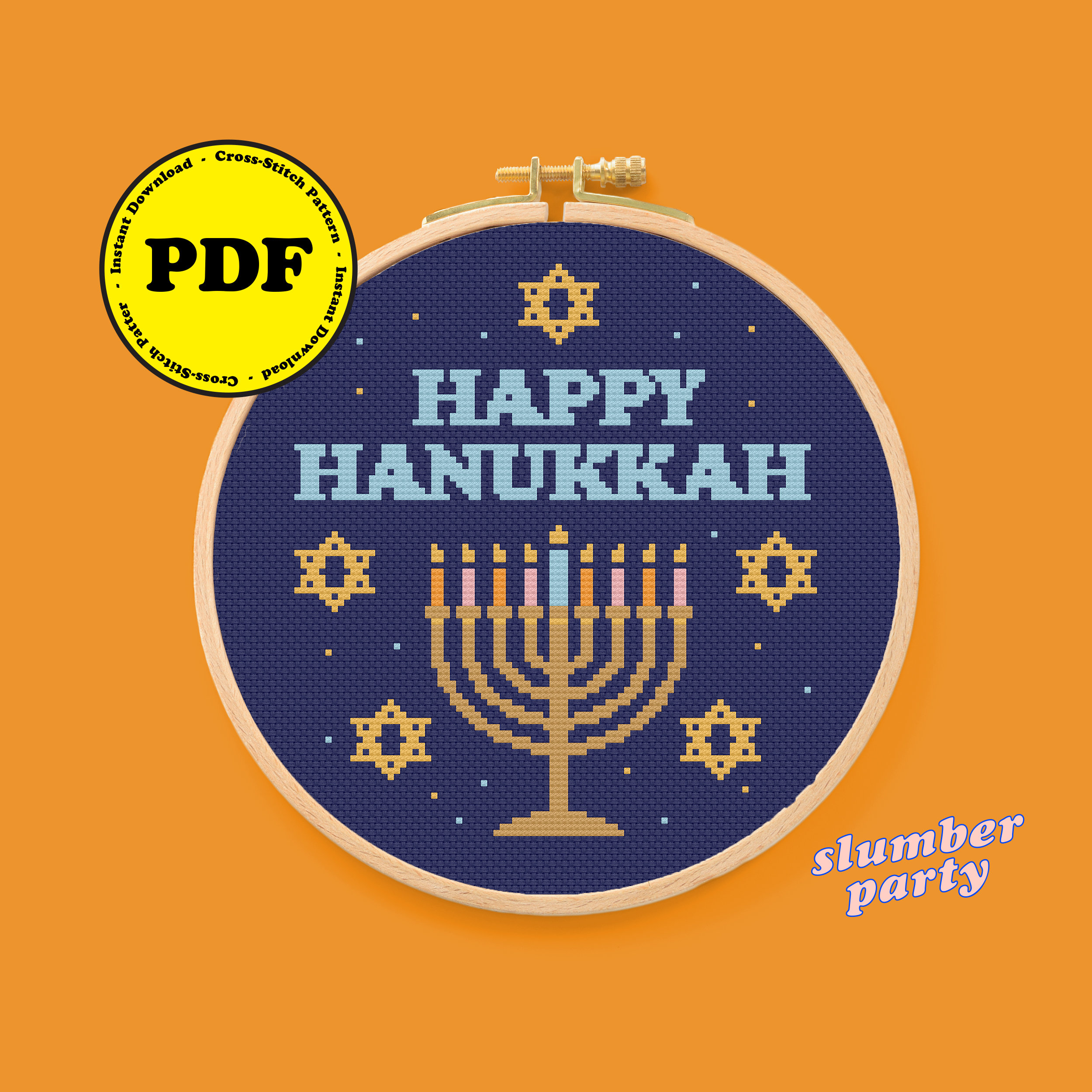 HAPPY HANUKKAH - Jewish Holiday Cross Stitch Pattern PDF Download - Etsy