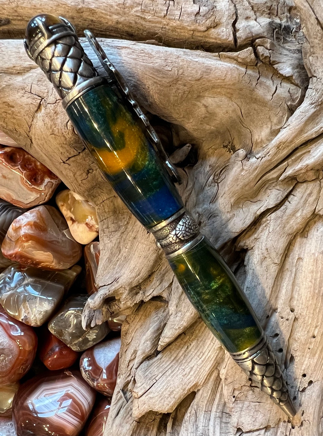 Beautiful Handcrafted Dragon Themed Ballpoint Twist Pen With Blue/gold ...