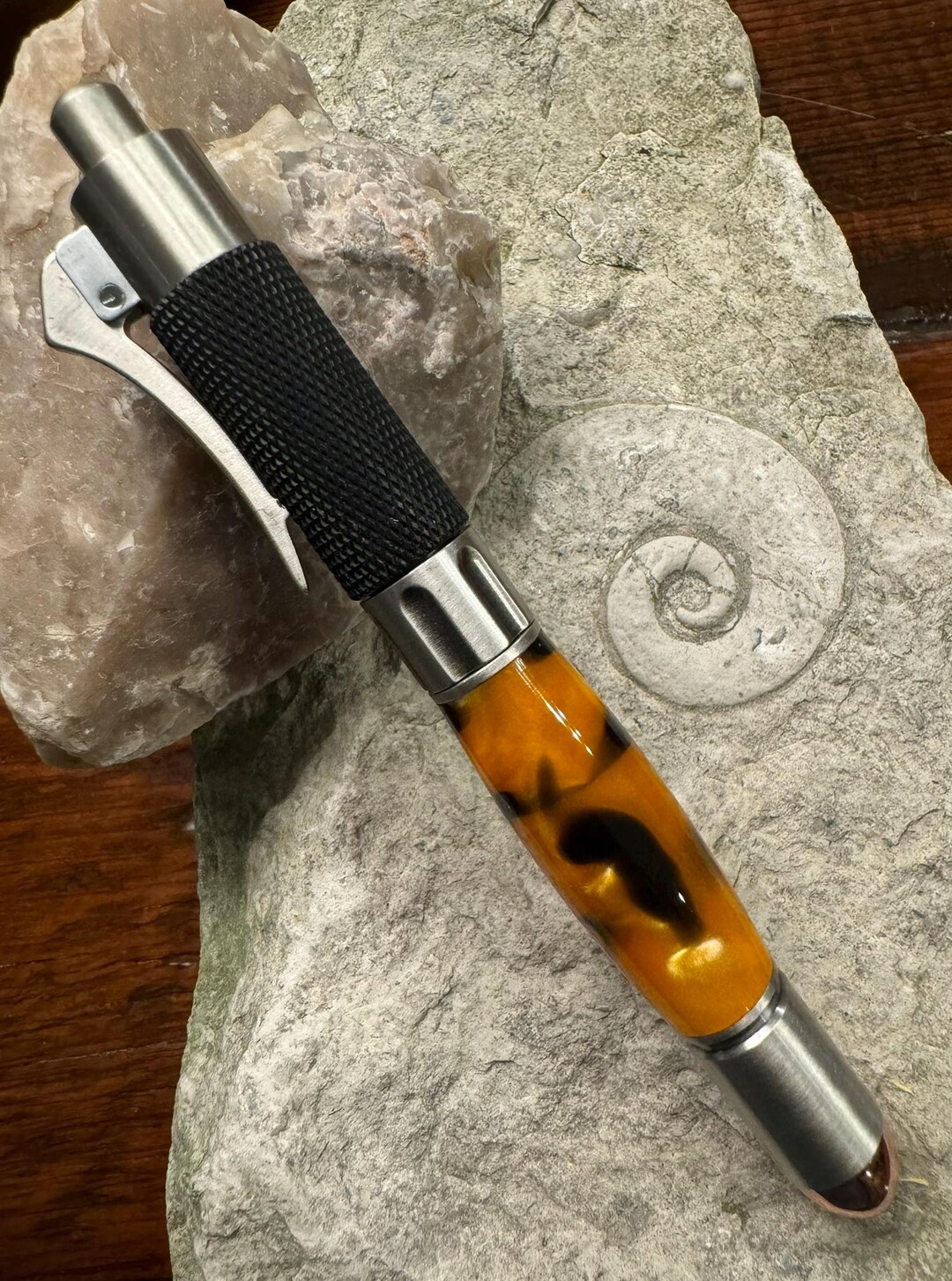 Beautiful Handcrafted Yellow and Black Swirl Acrylic Revolver Ballpoint ...