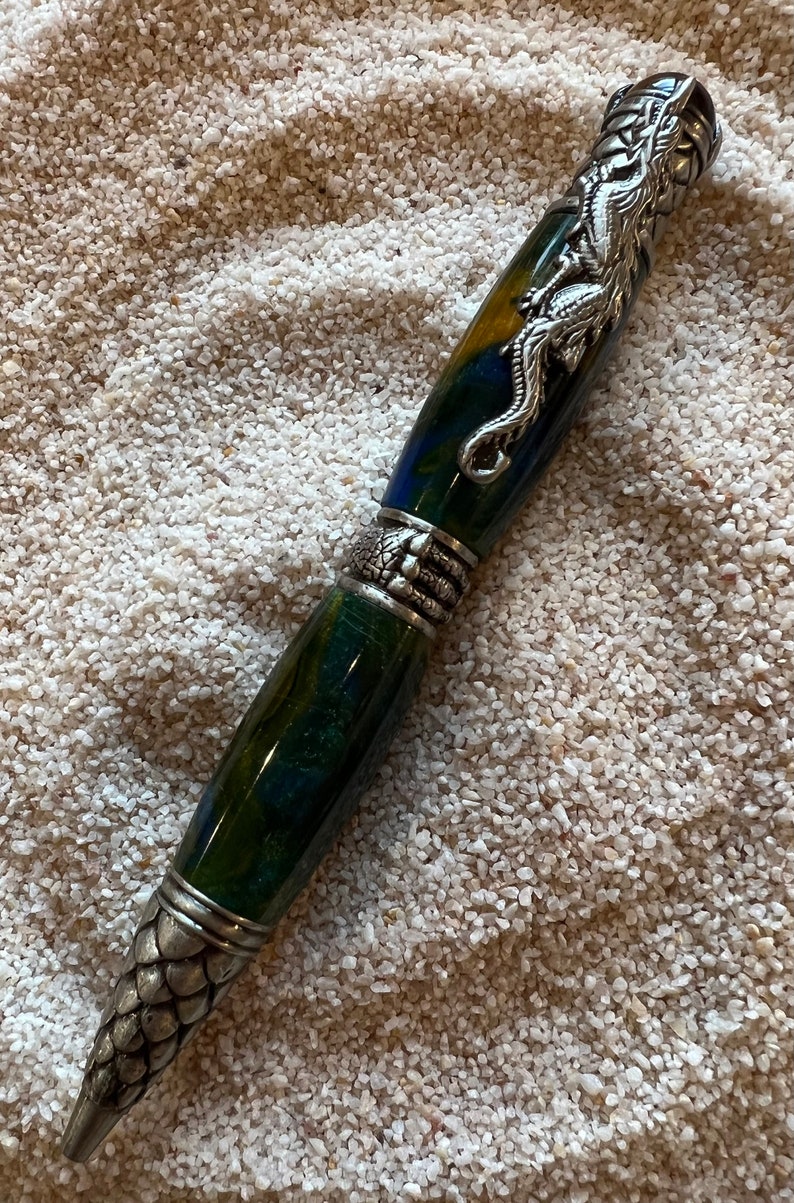 Beautiful Handcrafted Dragon Themed Ballpoint Twist Pen With Blue/gold ...