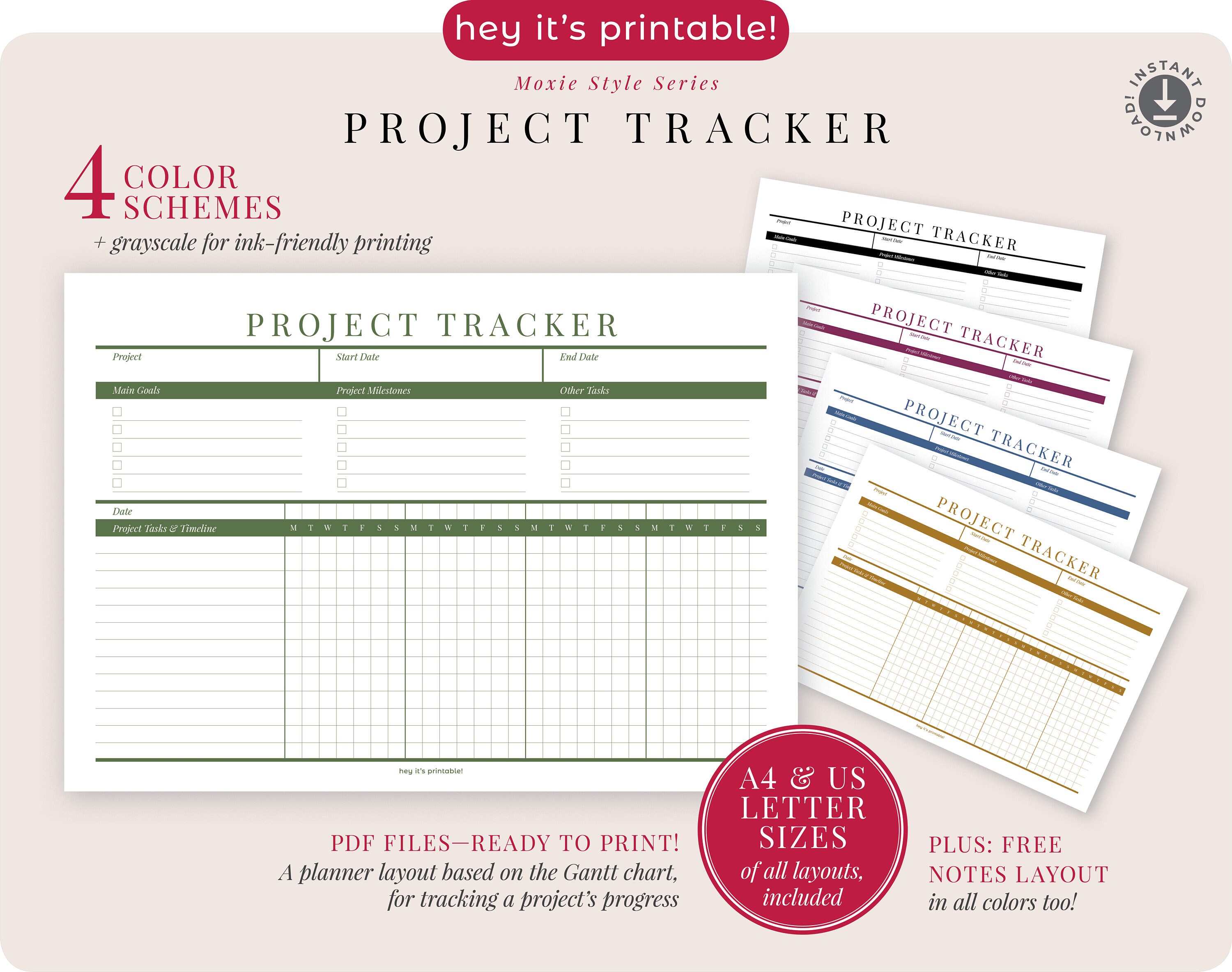Paper Moxie: Project Tracker Printable Gantt Chart Action Plan Goals A4 ...