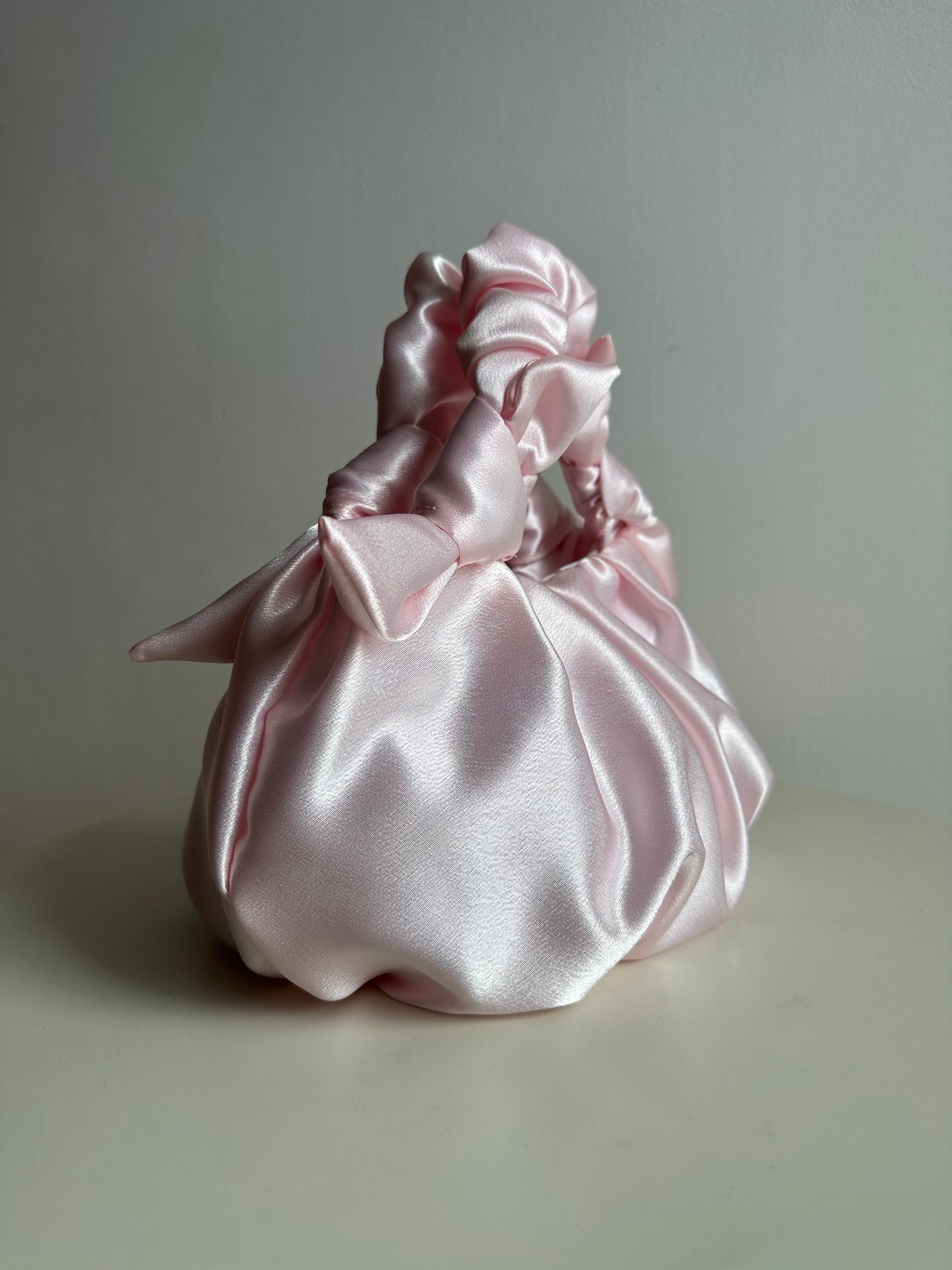 Light Pink Satin Bag With Bows Furoshiki Knot Style Bag 25 Colors 3 ...