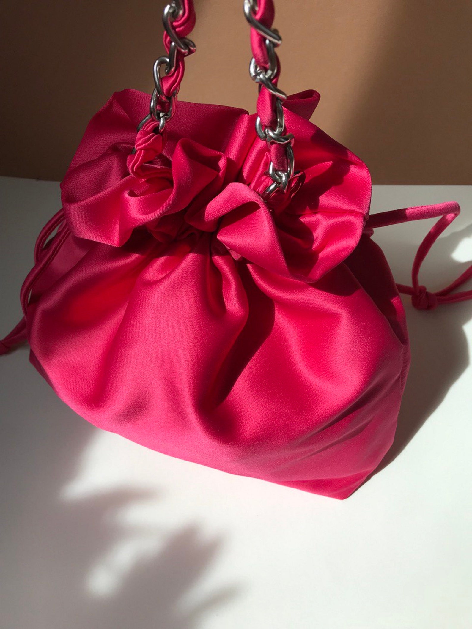 Pink Satin Disco Drawstring Bag Wrist Purse Wedding Bag - Etsy
