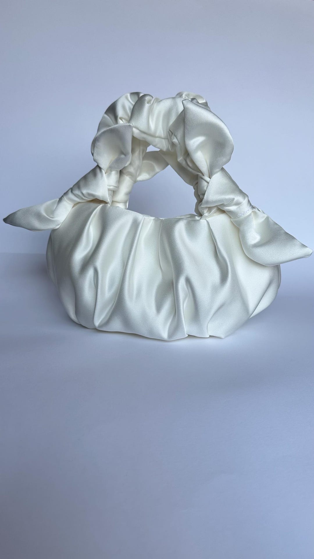 Handmade Wedding Purse | Ivory Satin Bag With Knots | Ivory Dainty ...