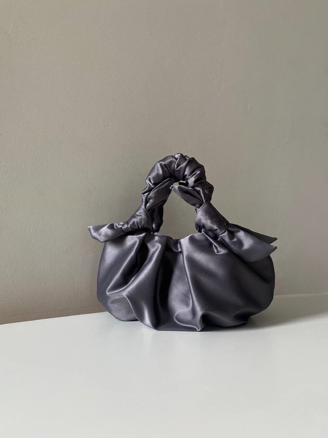 Satin Silver Handmade Bag| Satin Bag With Knots | +25 Colors |evening ...