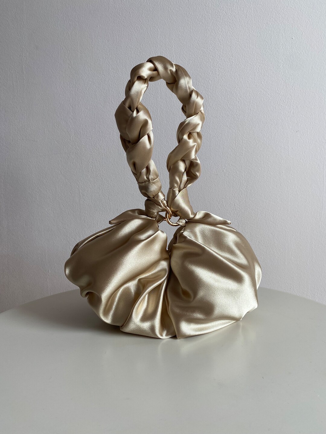 Champagne Satin Bag Shoulder Handmade Bag Satin Evening Purse Bag in ...