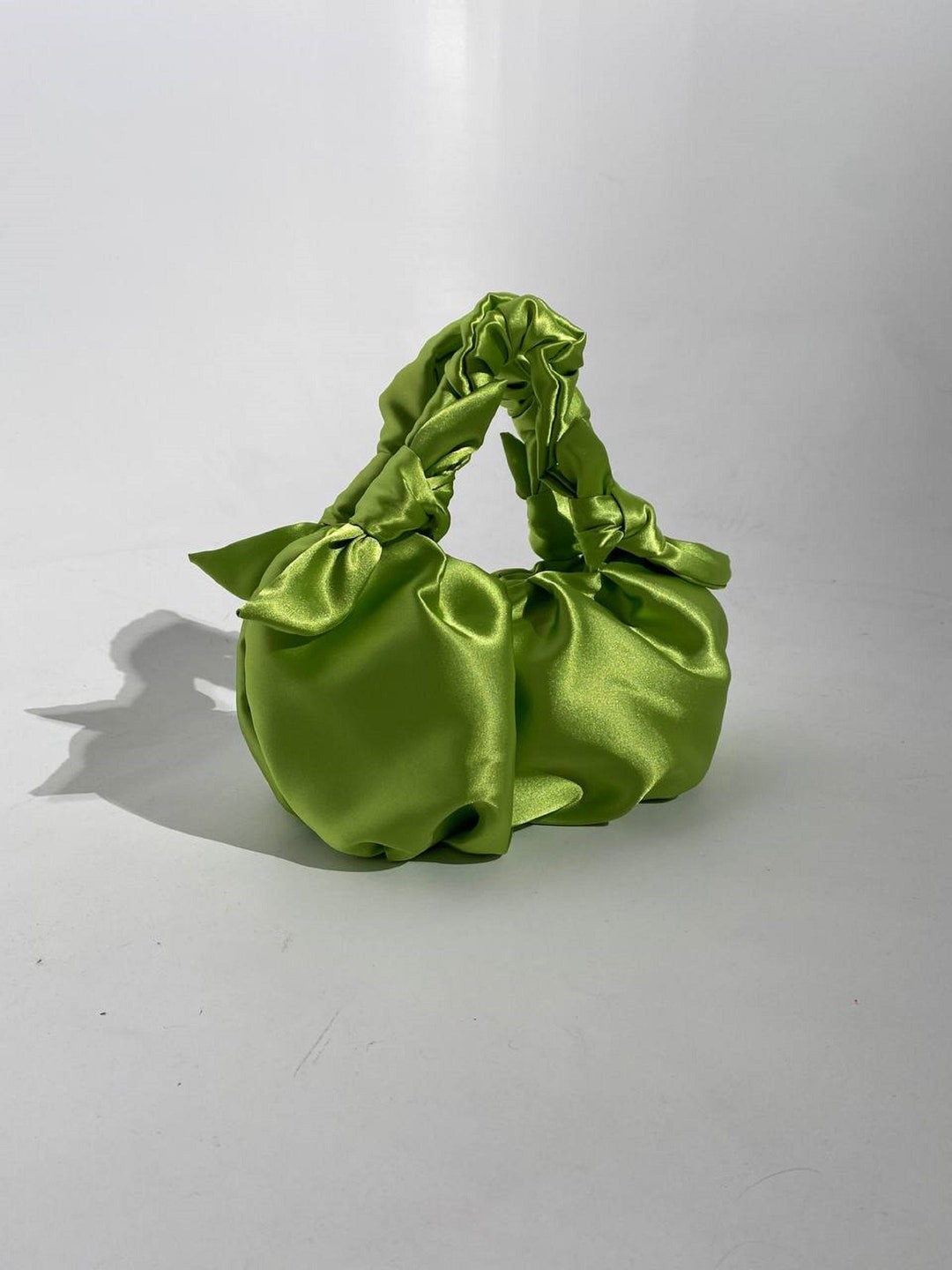 Satin Knot Lime Green Bag | Handmade Satin Bag | +25 Colors | Furoshiki ...