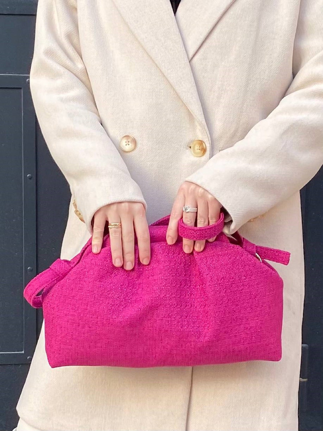 Fuchsia Cloud Bag Dumpling Clutch Bright Pink Evening Bag Gift for Her ...