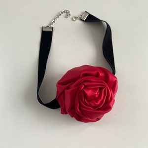 Rose Flower Choker Necklace, Satin Red Rose Choker, Velvet Choker ...