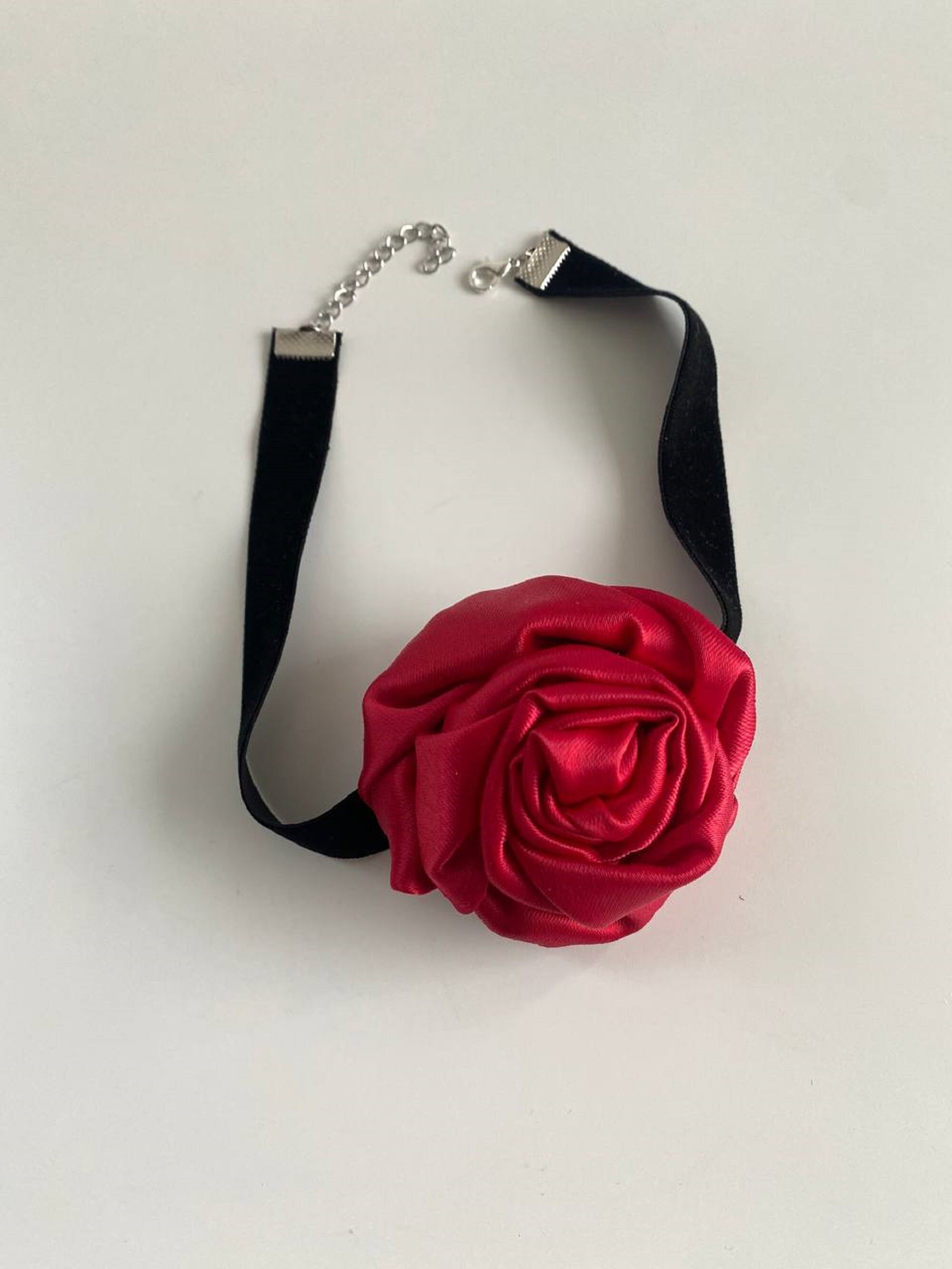 Rose Flower Choker Necklace Satin Red Rose Choker Velvet - Etsy