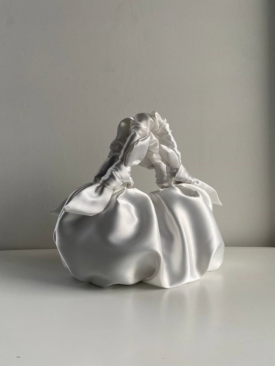 Satin Ecru Bag With Knots Handmade Gift for Her Bridal - Etsy