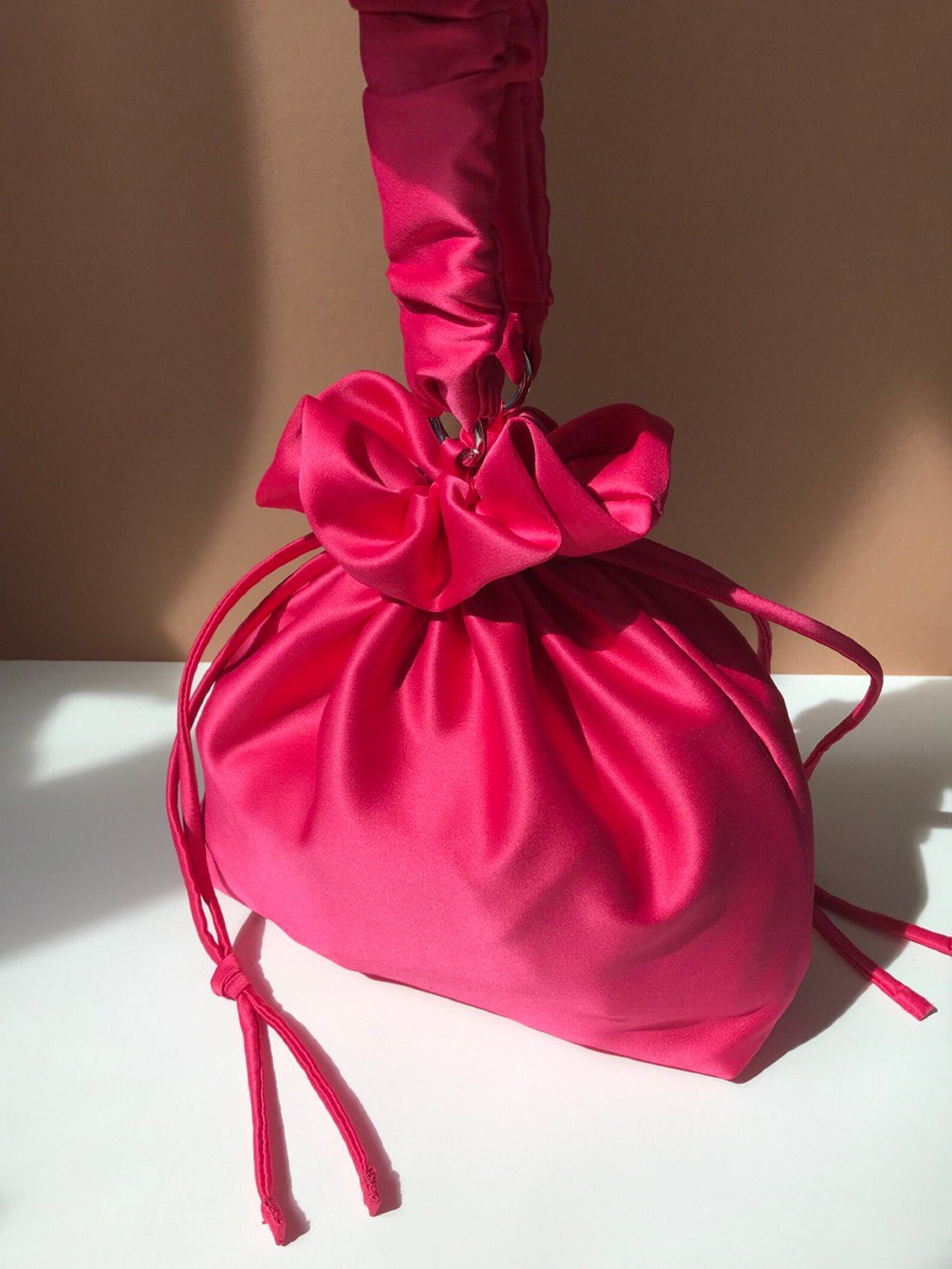 Pink Satin Disco Drawstring Bag Wrist Purse Wedding Bag - Etsy