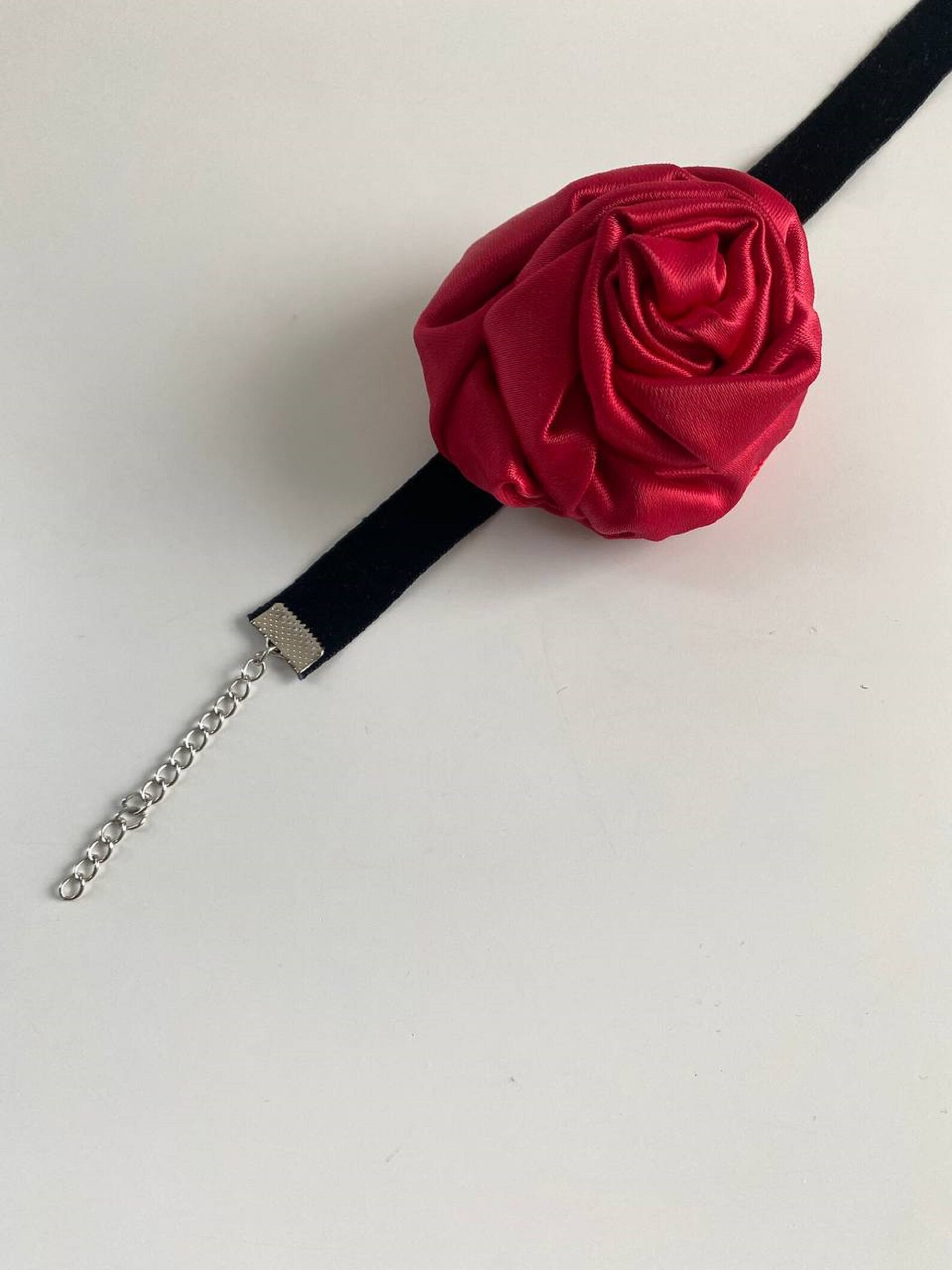 Rose Flower Choker Necklace Satin Red Rose Choker Velvet - Etsy