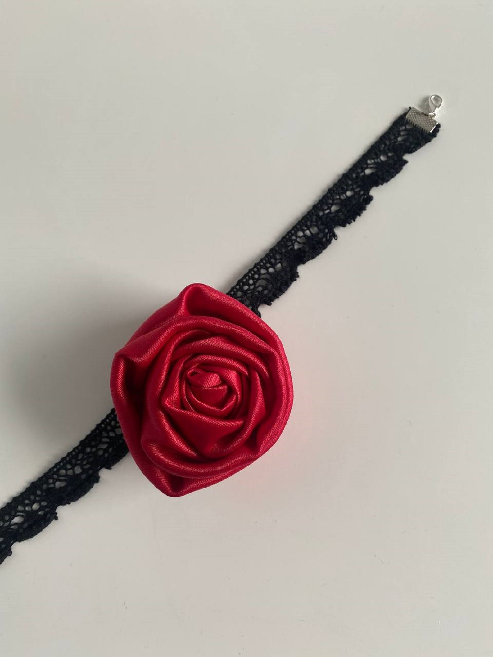 Rose Flower Choker Necklace Satin Red Rose Choker Velvet - Etsy