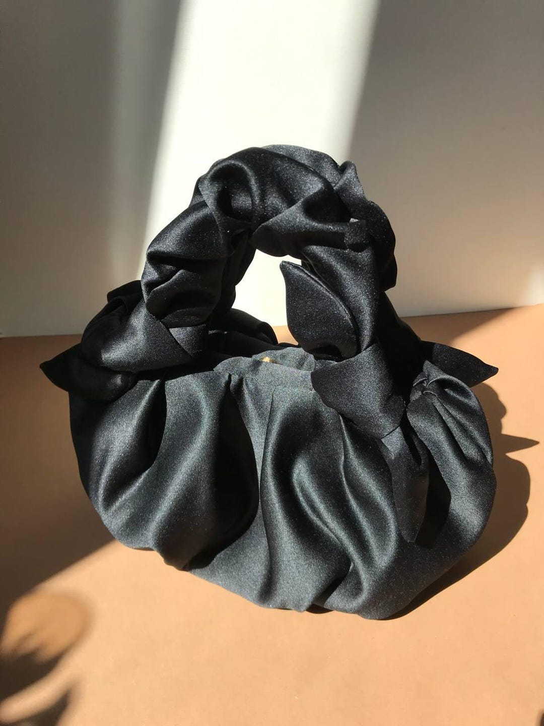 Handmade Satin Bag With Knots | Black Elegant Evening Purse | Handmade ...