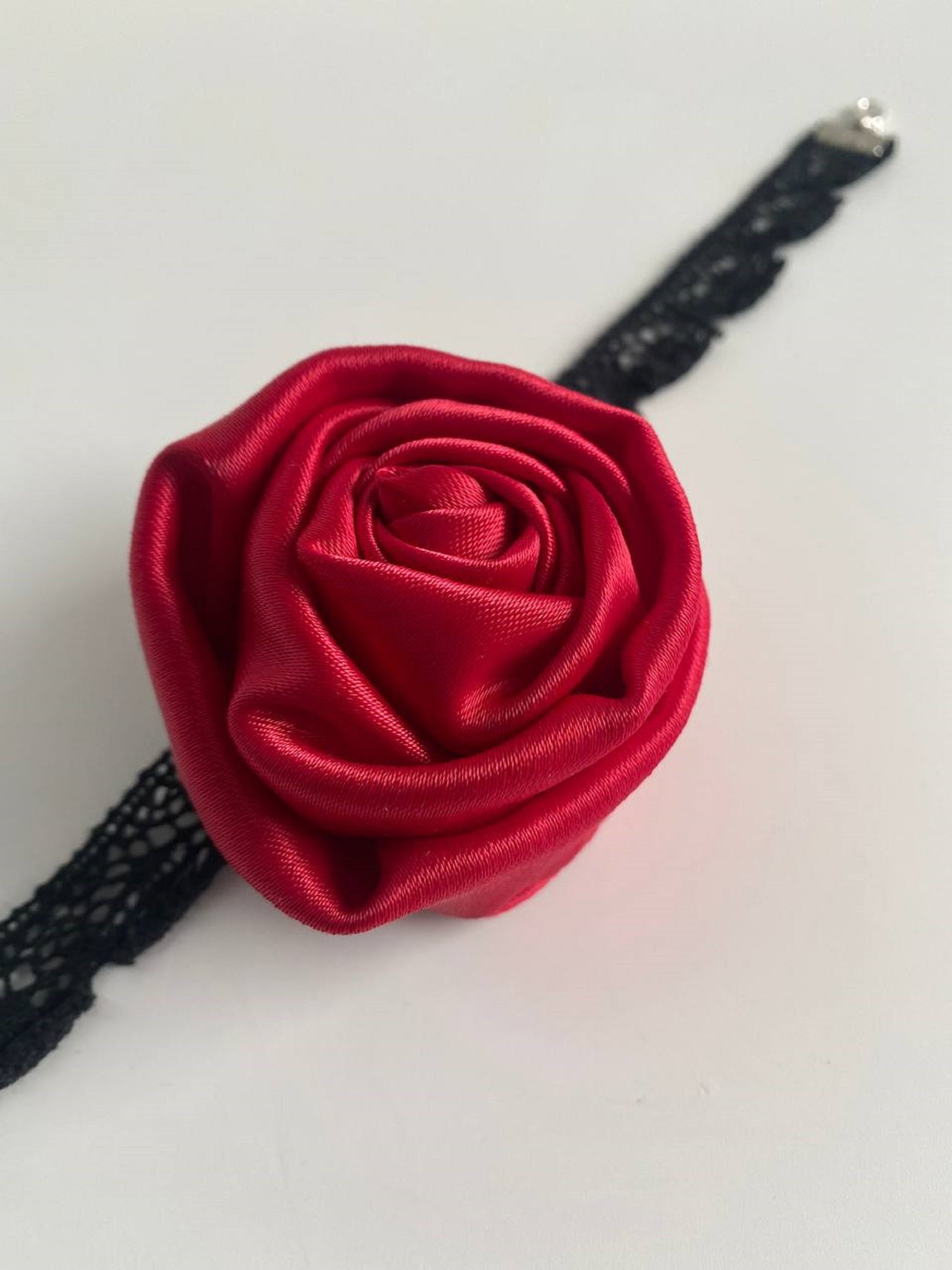 Rose Flower Choker Necklace Satin Red Rose Choker Velvet - Etsy