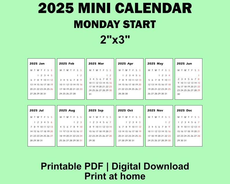 2024 2025 Mini Calendar Printable PDF, 2x3 Inches, Small Calendar, Desk ...