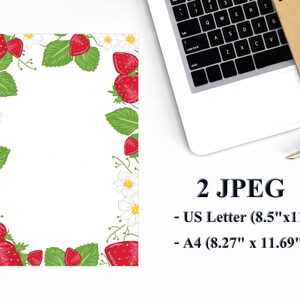 Printable Strawberries Stationery, Instant Download, Blank and Lined ...