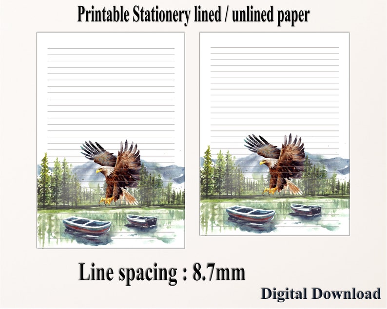 Printable Spread Eagle Stationery, Letter Writing Paper, Lined Unlined ...