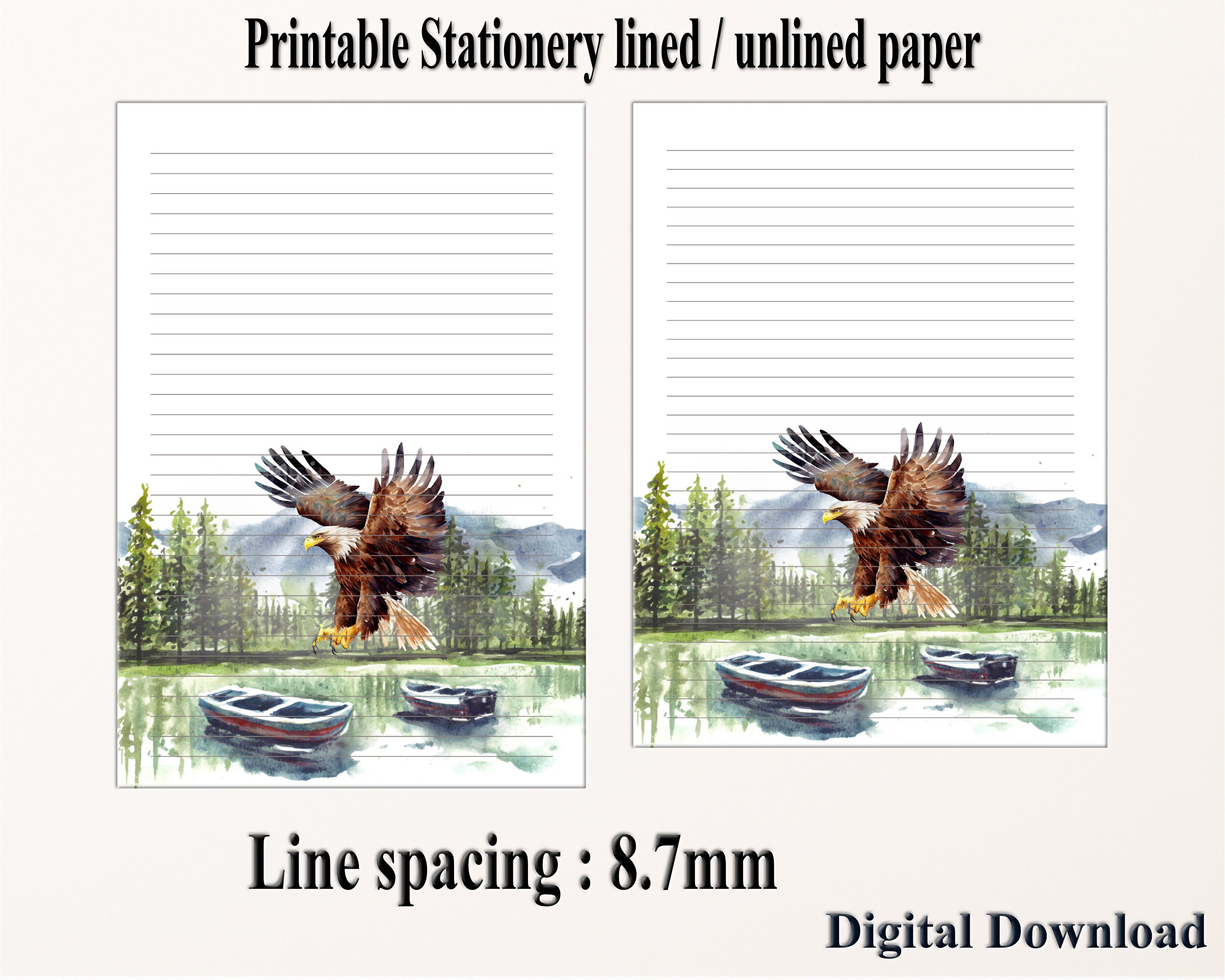 Printable Spread Eagle Stationery, Letter Writing Paper, Lined Unlined ...