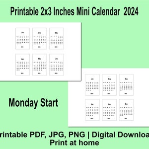 2024 Mini Calendar Printable PDF, 2x3 Inches, Pocket Calendar, Journal ...