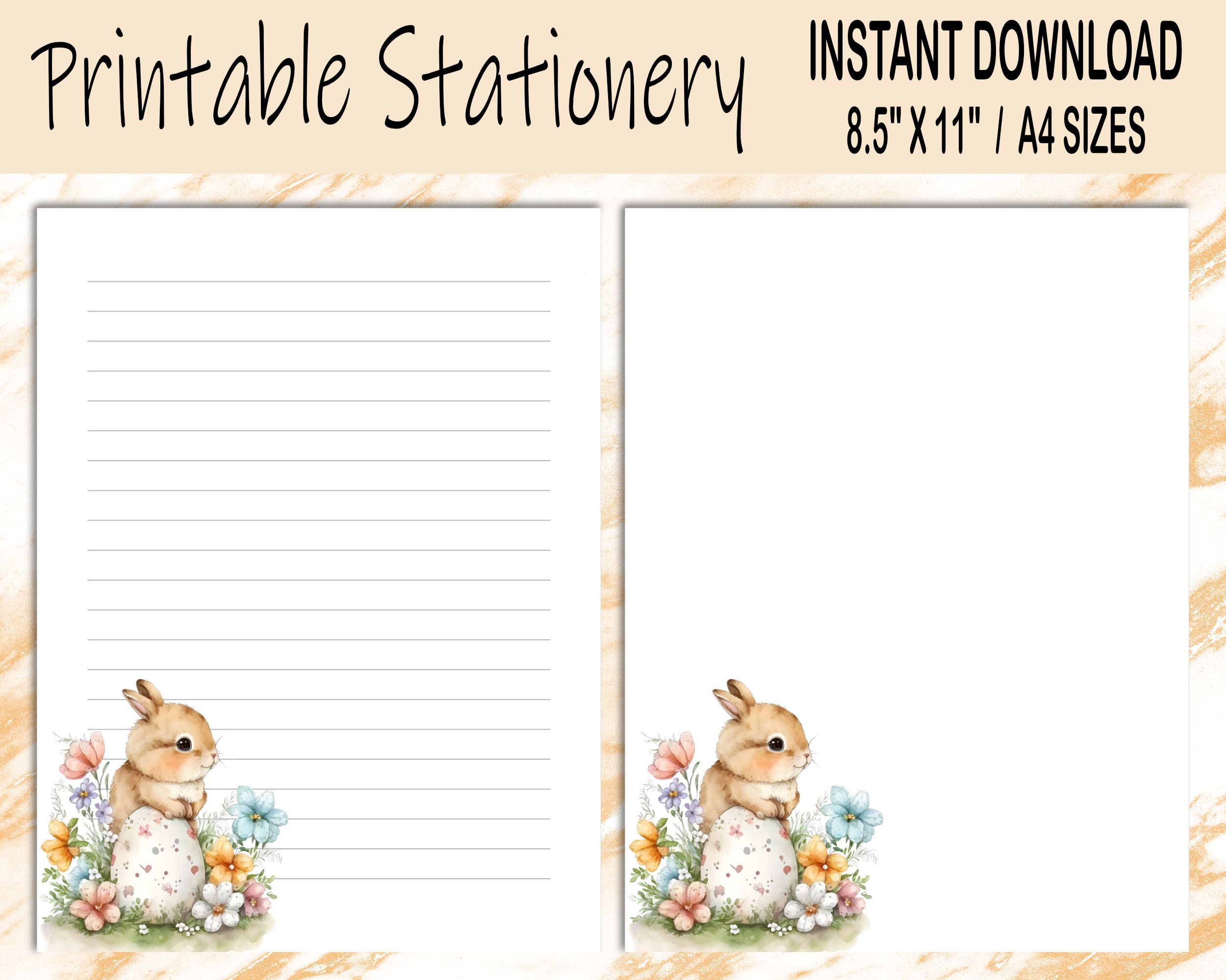Printable Cute Bunny Stationery, Printable Stationery Lined and Unlined ...
