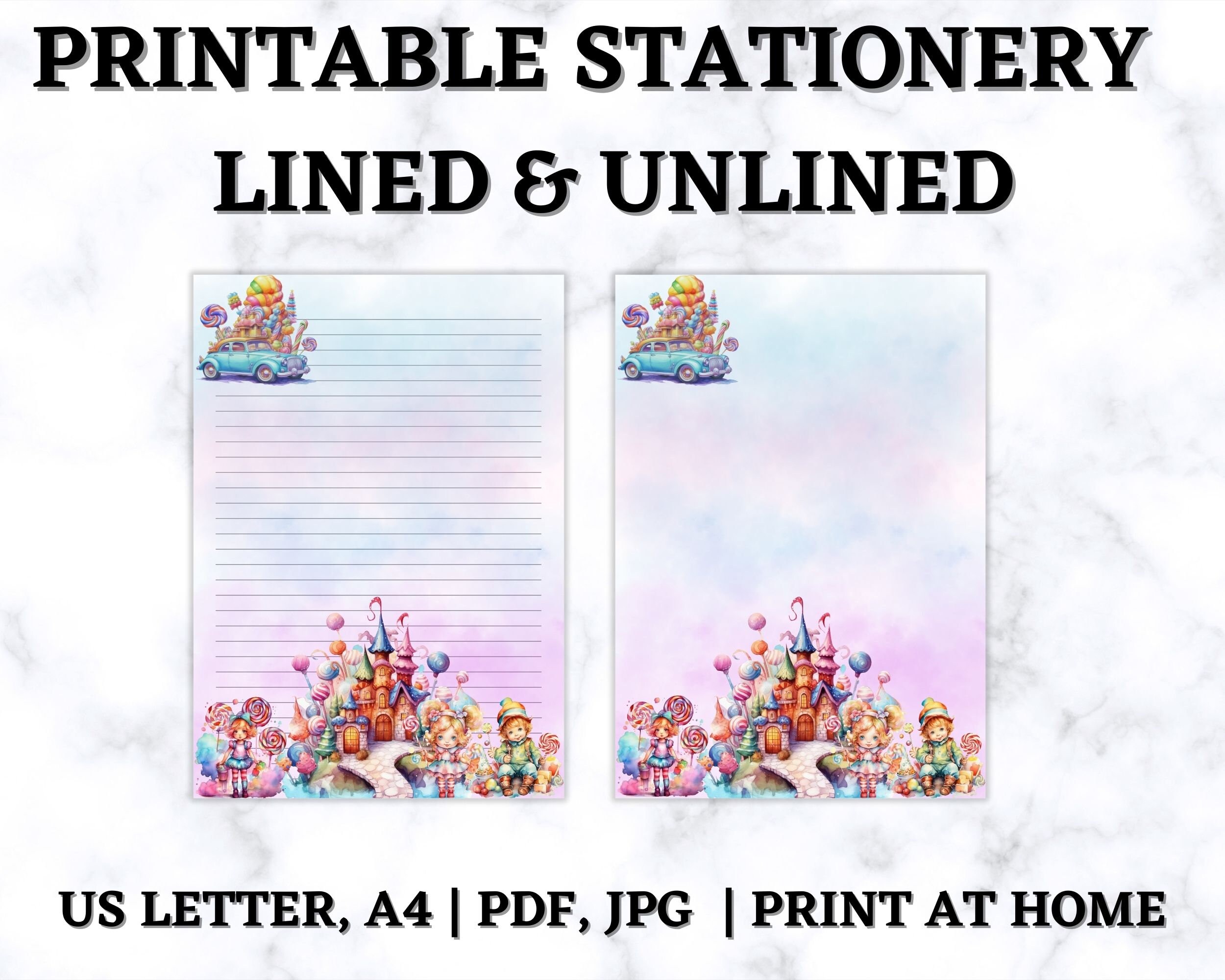 Printable Candy Land Stationery, Letter Writing Paper, Lined and ...