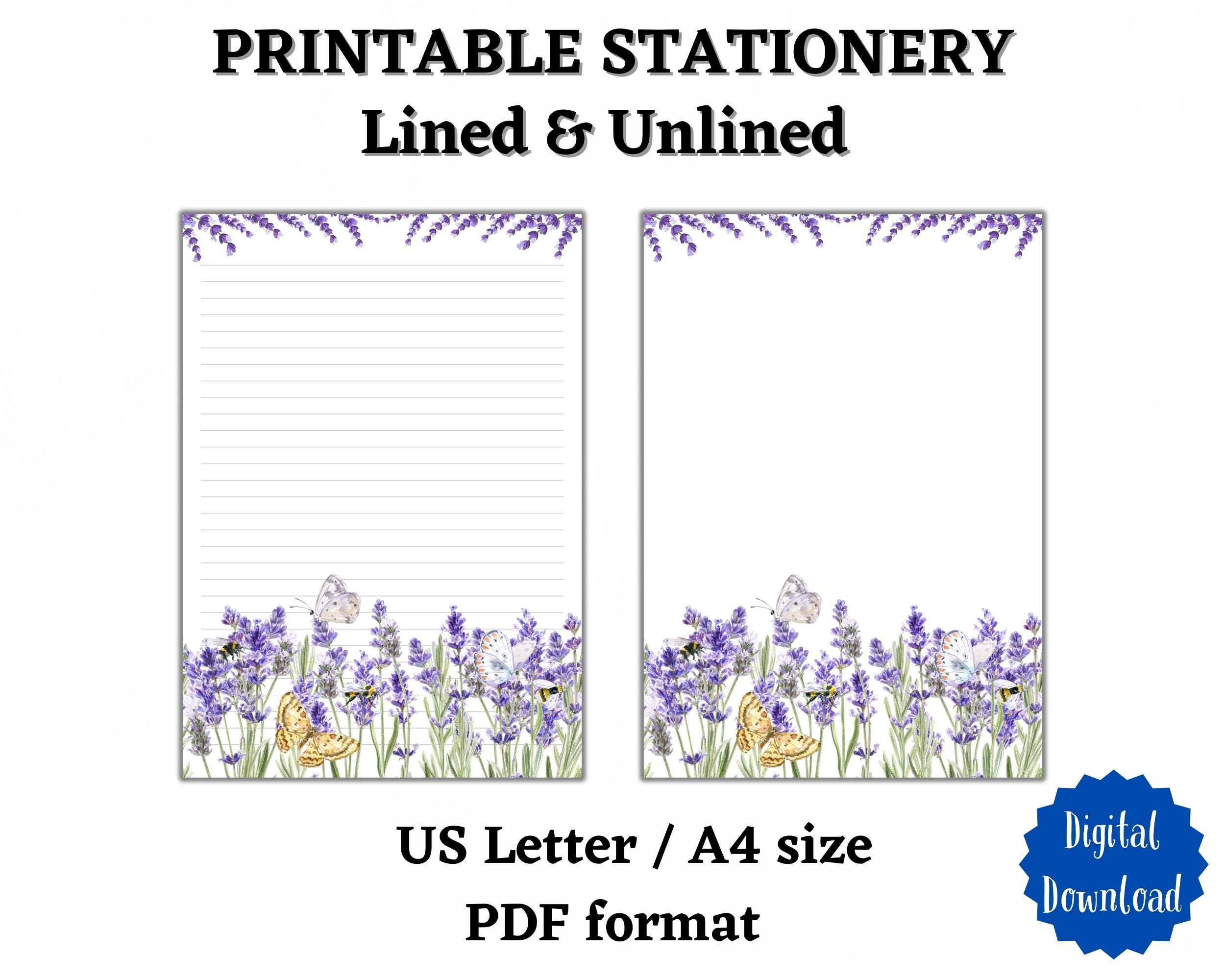 Lavender Stationery Printable, Floral Stationery PDF, Letter Writing ...