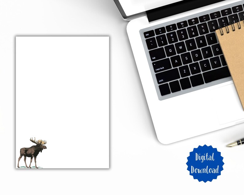 Moose Stationery Printable, Animal Stationery, Lined and Unlined Letter ...