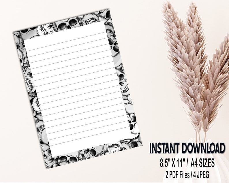 Printable Skull Stationery Letter Writing Paper Skeleton - Etsy