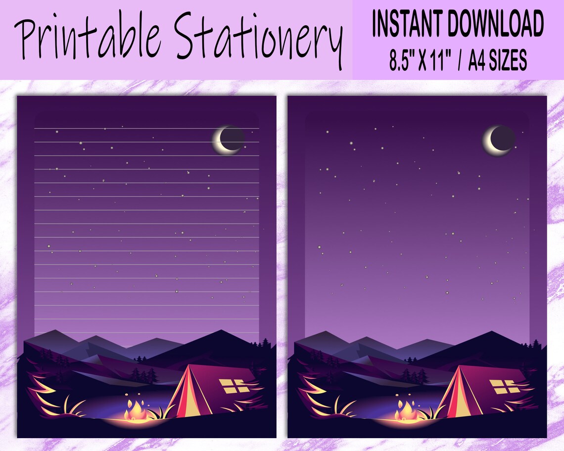 Printable Night Sky Camping Stationery Cute Stationery - Etsy