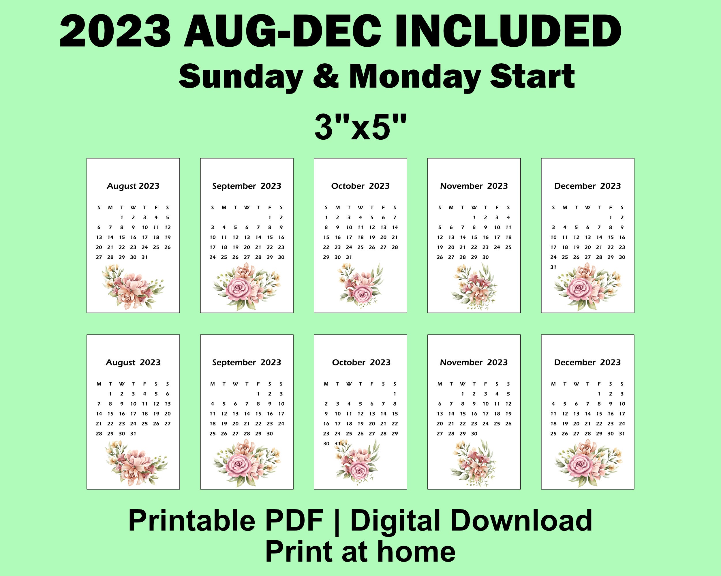 2024 2025 Floral Watercolor Mini Calendar Printable PDF, 3x5 Inches ...