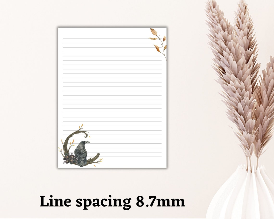 Printable Black Crow Stationery, Letter Writing Paper, Lined and Unlined Paper, Note Paper, A4 ...