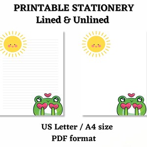 Kawaii Frog Lined and Unlined Letter Writing Paper, Digital Paper ...