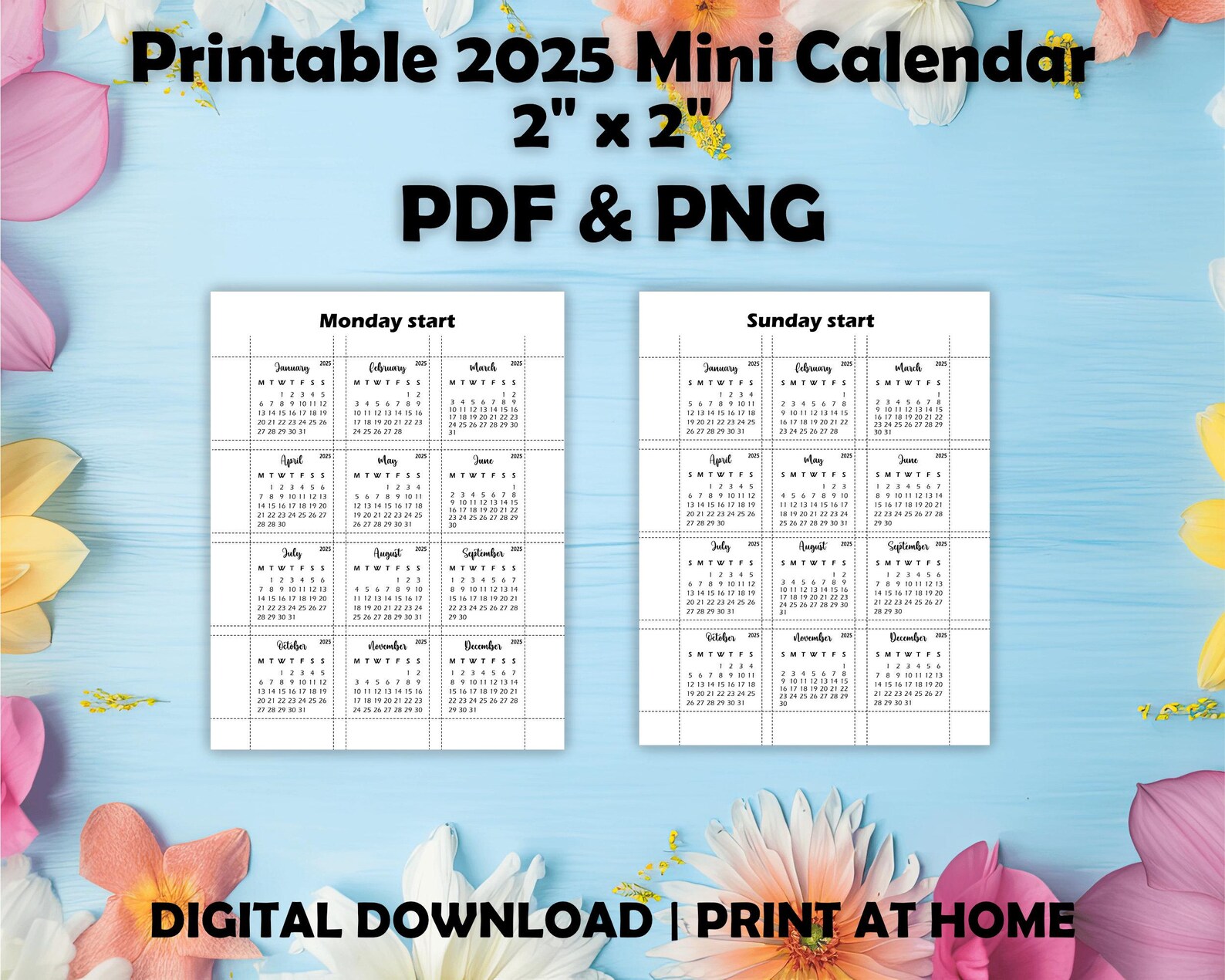 Printable 2025 PNG Calendar, 2x2 Inches, Transparent Monthly Calendar ...