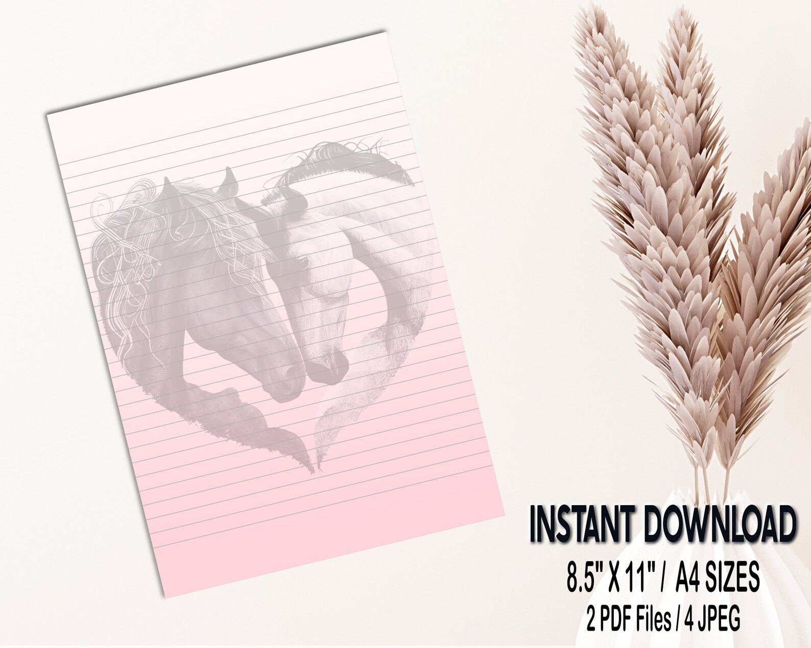 Printable Couple Horse Heart Stationery, Letter Writing Paper, Cute ...