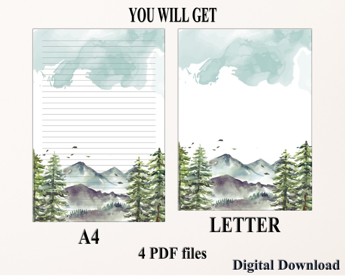 Printable Pine Tree Stationery, Watercolor, Letter Writing Paper ...