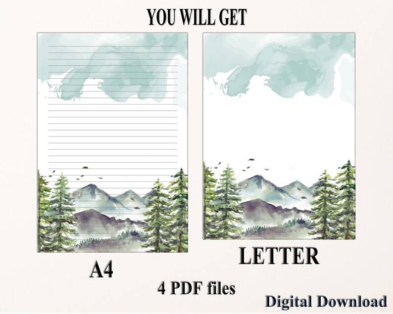 Printable Pine Tree Stationery, Watercolor, Letter Writing Paper ...