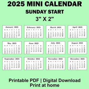 2024 2025 Mini Calendar Printable PDF, 2x3 Inches, Small Calendar, Desk ...