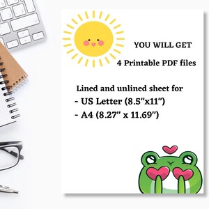 Kawaii Frog Lined and Unlined Letter Writing Paper, Digital Paper ...