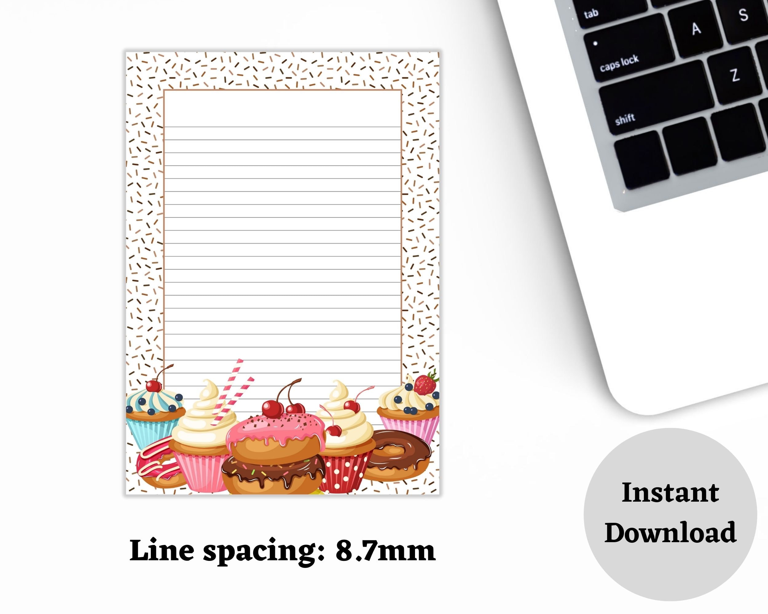 Printable Cupcake Stationery PDF, Letter Writing Paper, Lined and ...